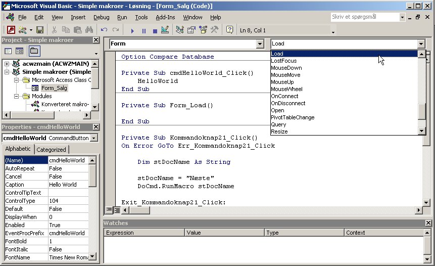 Access VBA kursus - Introduktion til VBA - Hændelser